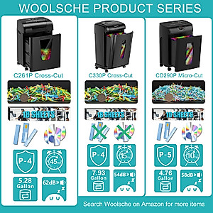 Woolsche Paper Shredder, 18-Sheet Cross Cut with 5.28-Gallon Pull Out Bin, P-4 Security Level, Shred Paper and Credit Card and CD, Durable&Fast with Auto Jam Proof System Shredder for Office