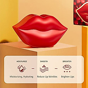 20Pcs Moisturizing Restores Moisture Lip Mask for Dry Lips and Lip Lines Overnight Lip Care, Gel Treatment Plumping ​Lips Mask (Red)