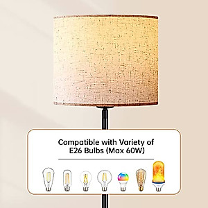 BoostArea Floor Lamp, 15W LED Floor Lamp with 3 Dimmable Levels, Simple Standing Lamp with Adjustable Linen Shade,On/Off Foot Switch, Tall Modern Floor Lamp for Bedrooms, Living Room, Office,Farmhouse