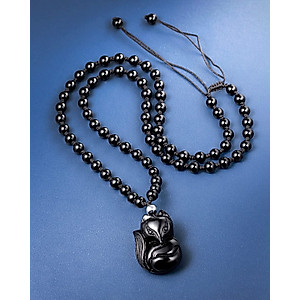 Jewever Black Obsidian Lucky Fox Necklace Natural Stone Healing Crystal Pendant Protection Amulet/Talisman Gemstons Pendant Jewelery