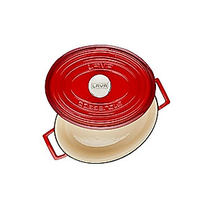LAVA 5 Quarts Cast Iron Dutch Oven: Multipurpose Stylish Oval Shape Dutch Oven Pot with Glossy Sand-Colored Three Layers of Enamel Coated Interior with Trendy Lid (Red)