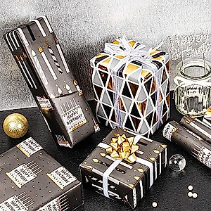 MAYPLUSS Birthday Wrapping Paper Roll - Mini Roll - 17 inch X 120 inch Per roll -Black with Gold Foil Design (42.3 sq.ft.ttl)