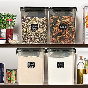 WHITE FEATHER SUPPLIES 4 PC [5.2L / 175 Oz] Large Airtight Food Storage Containers with Lids - Leakproof BPA Free Plastic Kitchen & Pantry Organization for Sugar, Flour & Rice + 4 Measuring Cups
