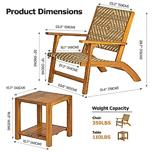 Panana 3 Pieces Patio Furniture Set Acacia Wood Side Table and PE Rattan Wicker Bistro Set Wooden Chairs for Outdoor, Deck, Porch, Poolside, Balcony