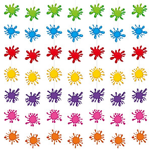 Duraaamo 8 Pcs Colorful Art Paint Party Decorations Paint Splatter Hanging Garland Paper Slime Painting Banners for Art Theme Birthday Party Decoration Baby Shower Slime Party Supplies Ceiling Decor