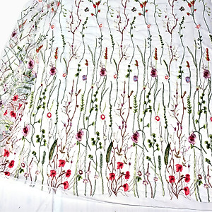 TUIUSTU Lace Fabric, Length 71.6" Width 59" 2Yard Colorful Floral White Lace Fabric by The Yard for Dresses, Flower Elegant Sewing Lace Fabric for DIY Dress Sewing Wedding