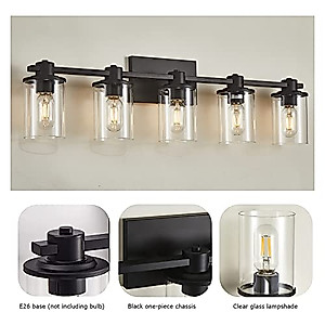 XGFOURSEVEN 5-Light Modern Bathroom Vanity Lights,Industrial Matte Black Bathroom Light Fixtures with Clear Glass, Vanity Lights Fixture for Bathroom, Living Room, Mirror,Hallway