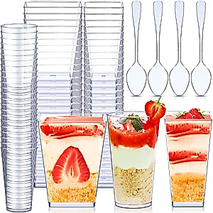 Zhehao 300 Count 3 oz 5.6 oz Mini Dessert Cups with Spoons Plastic Parfait Appetizer Cup Disposable Parfait Cups Clear Shooter Cups Yogurt Parfait Containers Small Mousse Cups Square Dessert Serving