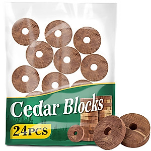 MAQIHAN 24 Cedar Blocks for Clothes Storage - Cedar Chip Closet Drawer Freshener for Dresser Cedar Wood Rings Smell Freshener Bedding Comforter Storage Cedar Scented Drawer Liner Wardrobe Refresher