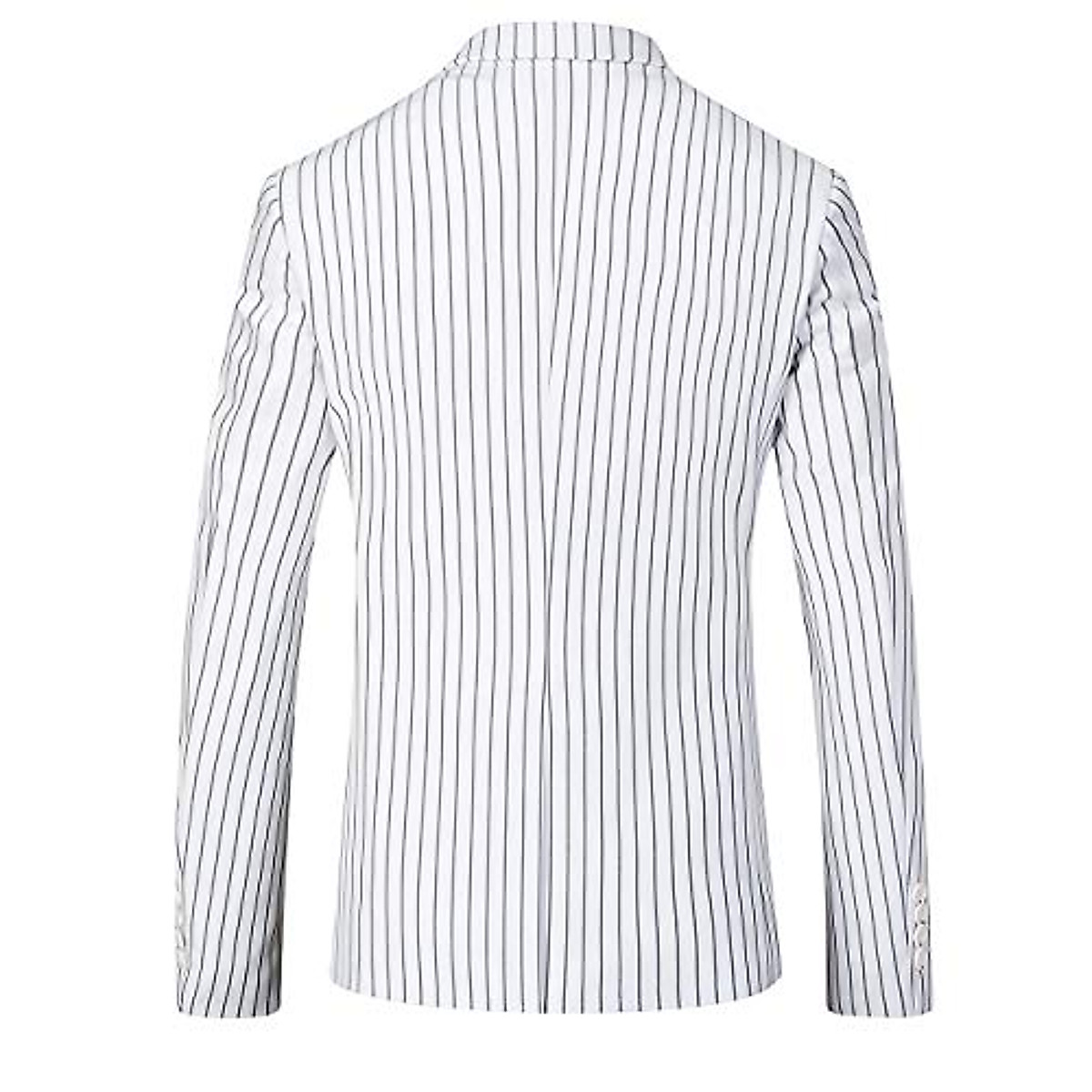 Mens 3 Piece Pinstripe Suit Slim Fit Casual Dress Suits Blazer + Vest + Pants US Size 38 (Asian Size 3XL) White