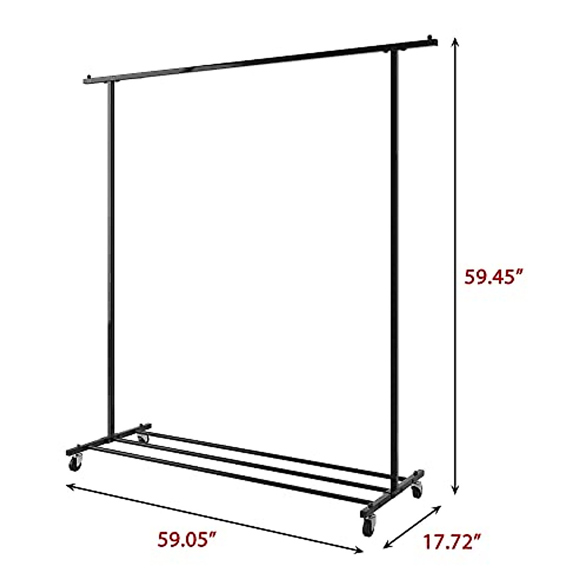 BOFENG Standard Rod Simple Metal Clothing Garment Rack,Rolling Clothes Organizer,Freestanding Hangers with Wheels for Hanging Clothes,Black