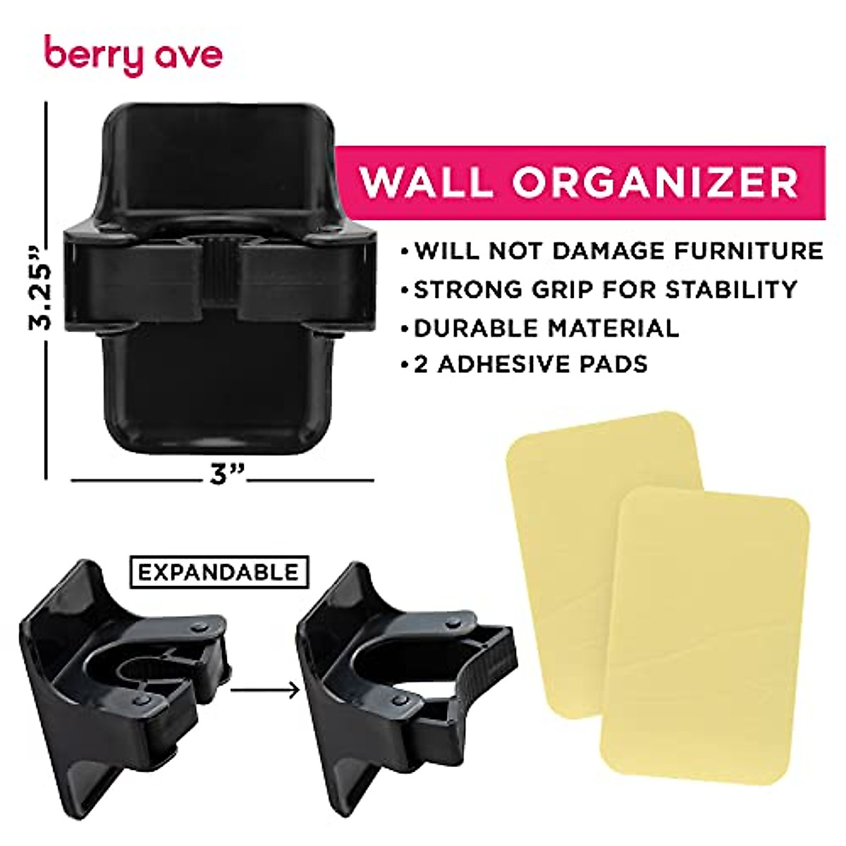 Berry Ave Broom Holder & Mop Grippers [5-Pack]- Self Adhesive, No-Drilling, Wall Mount Tool Organizers For Kitchen, Garage, Laundry Room- Anti-Slip Hanger For Brooms, Mops, Rakes, Dustpans- Black
