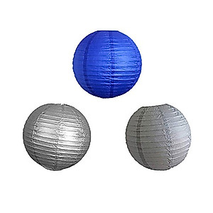 HEARTFEEL 11pcs Navy Blue Silver White Tissue Pom Poms Paper Lanterns Paper Fans Kit for Baby Shower, Bachorlette, Wedding, Birthday, Grad Party Decorations (Navy Blue,Silver,White)