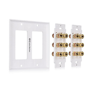 Cable Matters Double Gang Speaker Wire Wall Plate (Speaker Wall Plate, Banana Plug Wall Plate) for 6 Speakers in White