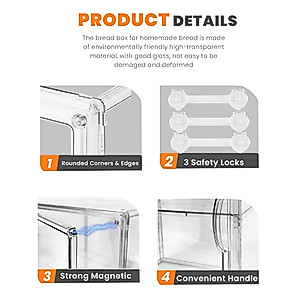 Bread Box,Large Bread Boxs for Kitchen Countertop - 4 Layers Adjustable Bread Storage Container, Clear Boxes for Kitchen Counter, Breads Box Airtight,Bread Holder,Perfect for Bagel, Muffins