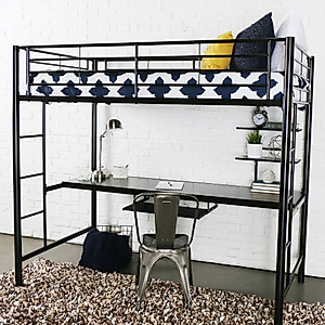 Walker Edison Timothee Urban Industrial Twin over Workspace Metal Bunk Bed, Twin Size, Black