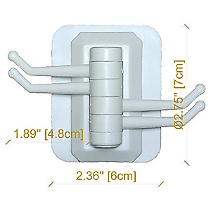 Fineget Wall Adhesive Hooks for Hanging Bathroom Kitchen Door Hooks 4 Rotatable Arms Round Heavy Duty Hooks White 2 Pairs