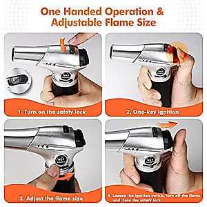 Culinary Butane Torch, Kitchen Refillable Butane Blow Torch with Safety Lock and Adjustable Flame for Crafts Cooking BBQ Baking Brulee Creme Desserts DIY Soldering (Butane Gas Not Included)