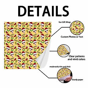 Jaydouble Custom Christmas Wrapping Paper Personalized Wrap Paper with Names And Photos For Adults Kids Boys Girls Friends Couples,Merry Christmas Xmas Festive Wrapping Paper 58" x 23