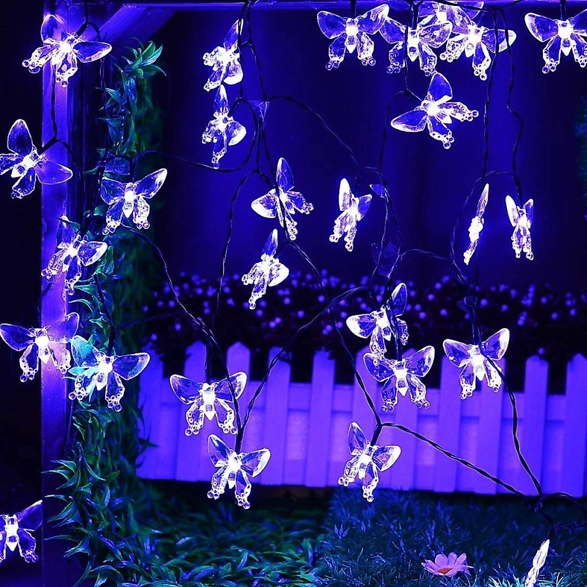WONFAST Solar Butterfly String Lights, Waterproof 23FT 50LED Butterfly Solar Powered Fairy String Lights 8 Mode for Outdoor Indoor Garden Home Wedding Party Christmas Lighting Decorations (Purple)