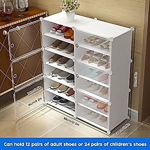 Jomifin Shoe Rack Storage Cabinet with Doors, Portable Shoes Organizer,Expandable Standing Rack, Storage Boots,Slippers,Shoes for Closet Hallway Bedroom Entryway (White)