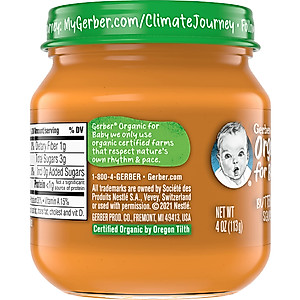 Gerber Organic for Baby 1st Foods Baby Food Jar, Butternut Squash, USDA Organic & Non-GMO Pureed Baby Food for Supported Sitters, 4 OZ Glass Jar (Pack of 10)