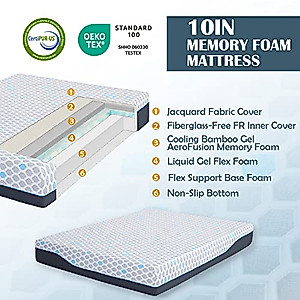 Dyonery Full 10 Inch Mattress, Memory Foam Charcoal Mattress in a Box, Gel Infused Cooling Mattress with Fiberglass Free Cover, Made in USA, CertiPUR-US Certified, 75"×54"×10" Medium