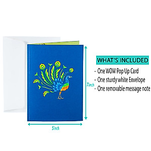 WOWPAPERART Peacock - 3D Pop Up Greeting Card For All Occasions - Love, Birthday, Christmas - Message Note for Personalized - Thick Envelope - 5x7 In