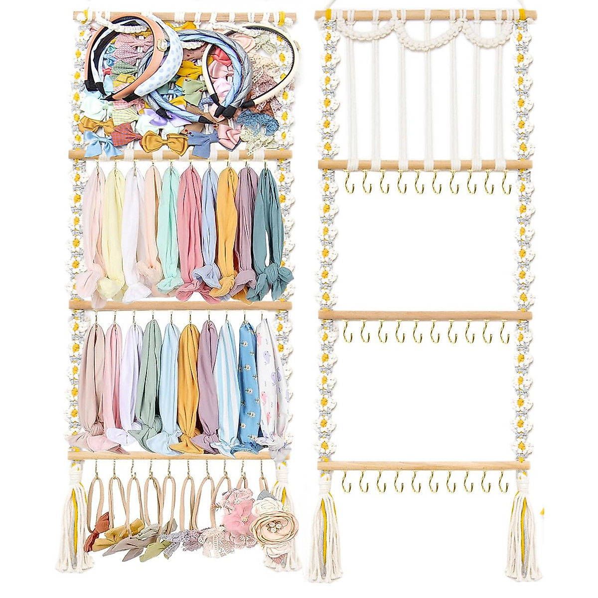 jontell Boho Nursery Storage Plushie Net Holder and Bow Hanging Holder Over Door