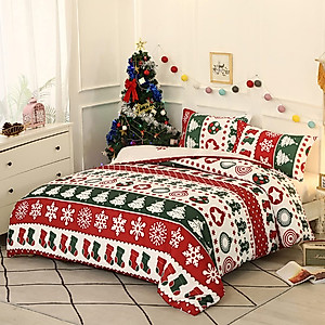 Mengersi Christmas Snowflakes Duvet Cover King Size,Xmas Trees Holiday Bedding Comforter Cover with Zipper Closure,Home Decoration for New Year (Green)