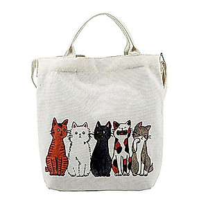 EatingBiting 12.60'' Women Cartoon Lucky Cats Canvas Tote Shopping Handbag Beach Purse Shoulder Bag