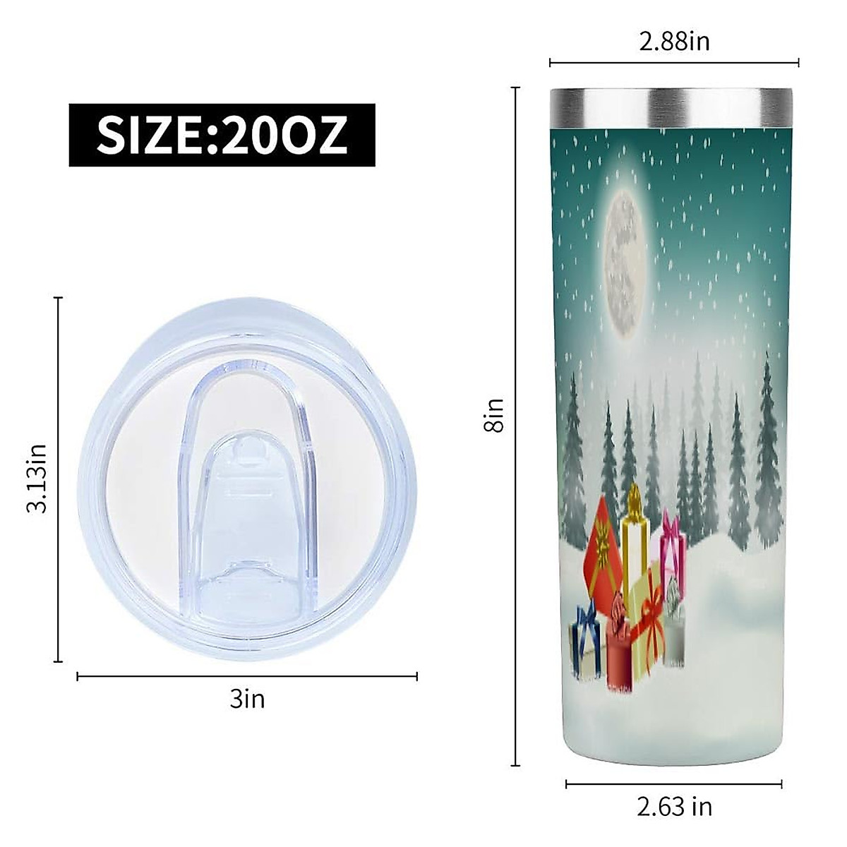 silichee 20 Oz Insulated Tumblers Stainless Steel Cup with Lid Christmas Happy New Year White Background Snowflake Gift in the Winter Tumblers Vacuum Coffee Mugs for Cold Hot Drinks for Office