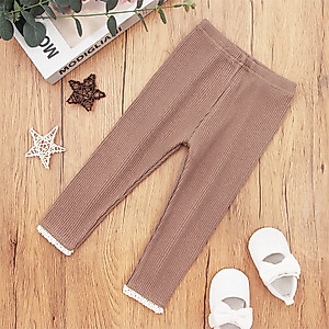 Toddler Baby Girls Leggings Footless Tights Ruffle Basic Ribbed Cable Knit Stocking Infant Little Girl Bottom Pants (2-3T, 3 Packs(Khaki+Brown+Cream))