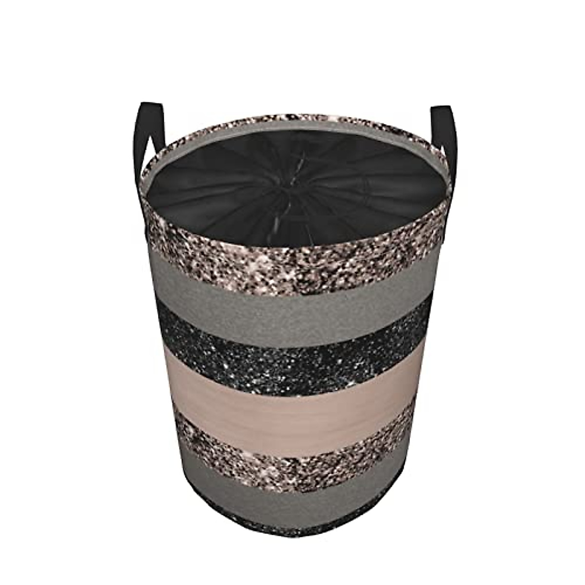 Blush Glitter Glam Stripes Foldable Laundry Hamper Freestanding Laundry Basket With Lid, Collapsible Large Drawstring Clothes Hamper Storage