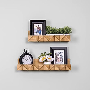 Stratton Home Decor Set of 2 Boho Textured Ledge Floating Wall Shelves Utility, Natural Wood