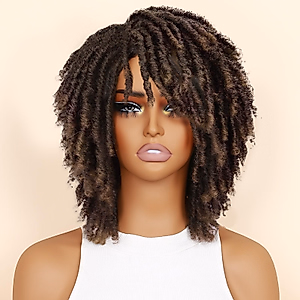 HANNE Dreadlock Wig Short Twist Wigs for Black Women and Men Afro Curly Synthetic Wig Faux Locs Braided Crochet Hair Wig (1B/30#)