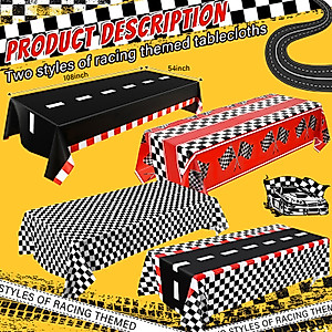 Breling 4 Pcs Car Birthday Party Decorations Plastic Car Table Cloth 4 Styles Disposable Race Road Checkered Party Supplies Car Theme Party Favors for Boys Birthday Baby Shower, 54 x 108 Inch