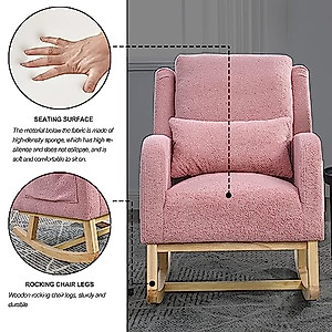 Gxcevsou Teddy Rocking Chair for Nursery, High Back Glider Rocker Upholstered Armchair with One Lumbar Pillow for Nursery, Comfy Armchair with Two Side Pockets for Living Room, Bedroom (Pink)