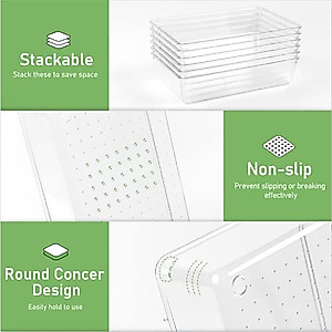 6 Pack Drawer Organizers, Plastic Clear Acrylic Non Slip Non Cracking kitchen drawer organizer Stackable Bathroom Drawer Organizer Trays, Storage Bins for Makeup, Bathroom, Kitchen Office