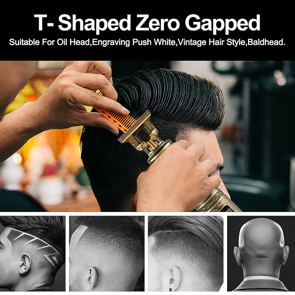 Hair Clippers for Men,Professional Zero Gapped Cordless Rechargeable Beard Trimmer,T-Blade Baldhead Razor with 4 Combs,Precision Haircut & Grooming Kit for Barbershop, Dragon Phoenix