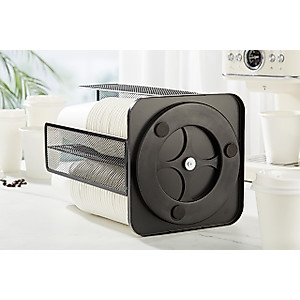 Annova Paper Cup and Lid Holder Plastic Cup Storage Organizer, 360°Rotating Coffee Cup Dispenser with 4 Compartments, Multifunctional Cup Storage Rack for Home, Office, Bar, Coffee Shop (Black)