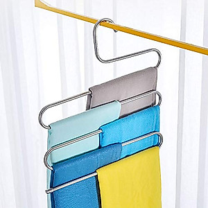 Gnc33Ouhen Pants Hangers,S Shaped Stainless Steel 5-Layer Wardrobe Anti-Slip Saving Space rousers Storage Rack.