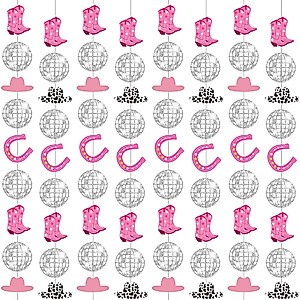 8 Pcs Cowgirl Bachelorette Party Decorations Glitter Cowgirl Disco Ball Garland String Western Cowgirl Party Hanging Decorations Cow Girls Hanging Swirls