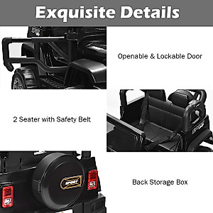 Costzon 2-Seater Ride on Truck, 12V Battery Powered Electric Vehicle Toy w/Remote Control, 3 Speed, LED Lights, MP3, Horn, Music, 2 Doors Open, Spring Suspension, Ride on Car for Kids (Black)