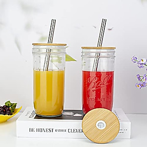 Tronco Bamboo Lids with Stainless Steel Straws, 2 Reusable Lids for Wide Mouth Tumblers, Includes 2 Straws and 1 Straw Brush