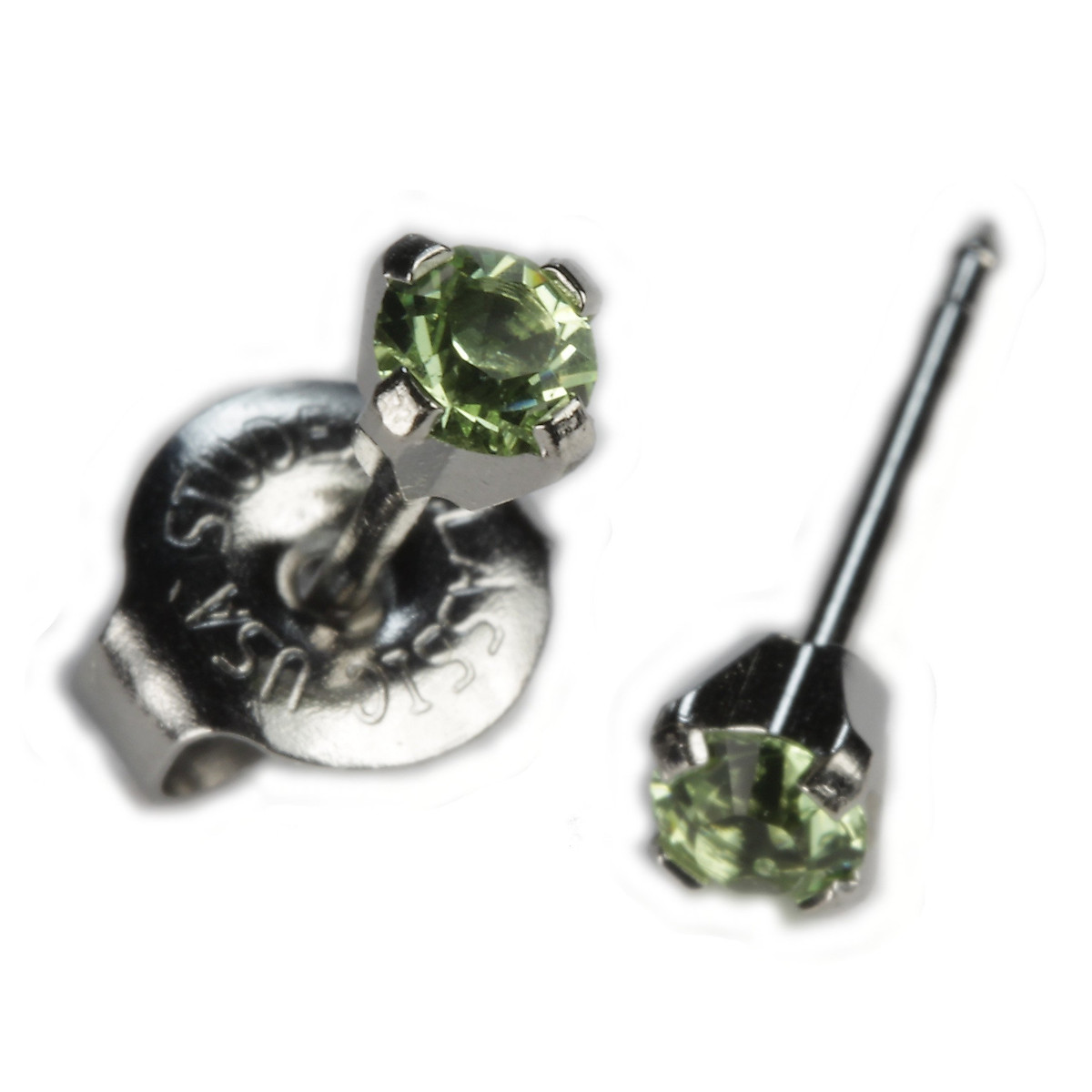 Silver Mini 3mm Green August Birthstone Ear Piercing Earrings Hypoallergenic Studex System 75