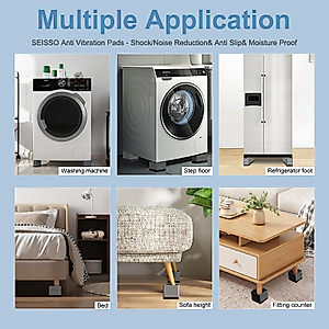 Anti Vibration Pads, SEISSO Washing Machine Foot Pad Stabilizer, Double Heighten Non Slip Shock and Noise Cancelling Support Mat, Stops Washer Dryer Moving Shaking Walking Skidding Protects Floor