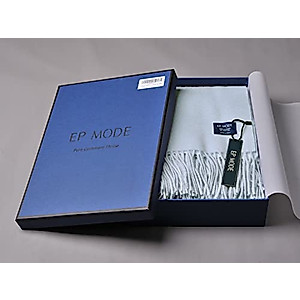 EP Mode 100% Pure Cashmere Throw Blanket for Sofa, Classic Design with Gift Box (Baby Blue)