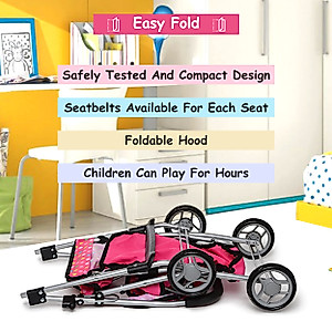 Twin Baby Doll Stroller - Pretend Play Baby Stroller for Dolls - Toy Stroller with Storage Basket for Baby Doll Accessories Set - Polka Dot Design Baby Stroller Toy for Kids - Folds Easily