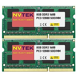 NVTEK 16GB (2X8GB) DDR3 1600MHZ PC3-12800 SODIMM 2Rx8 1.35V 204-PIN Non-ECC Laptop PC Computer Memory KIT